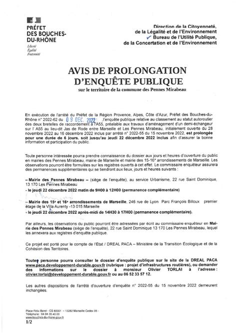 Avis de prolongation de lenquête publique relative à laménagement d