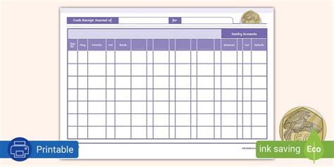 Editable Cash Receipts Journal Grade 8 EMS Twinkl ZA