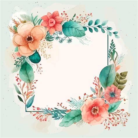 Diseño de vector de ilustración de marco floral acuarela Vector Premium