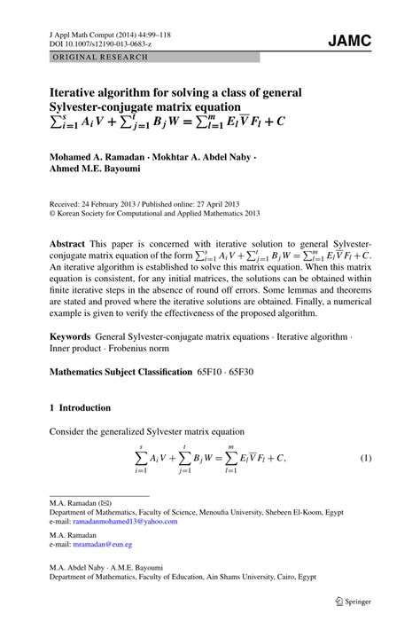 pdf iterative algorithm for solving a class of general sylvester conjugate matrix equation