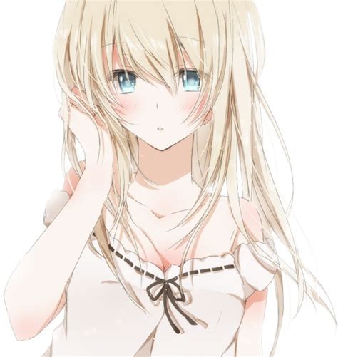 Safebooru 1girl Bare Shoulders Blonde Hair Blue Eyes Blush Breasts Cleavage Eyebrows Eyebrows