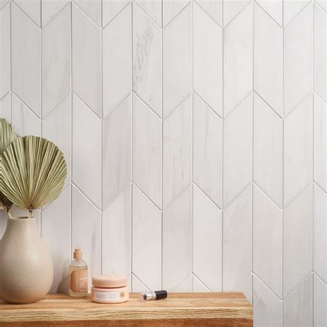Bianco Dolomite Premium 3x12 Chevron Honed Marble Tile Tilebar