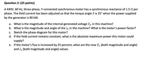 Solved A V Hz Three Phase Y Connected Synchronous Chegg