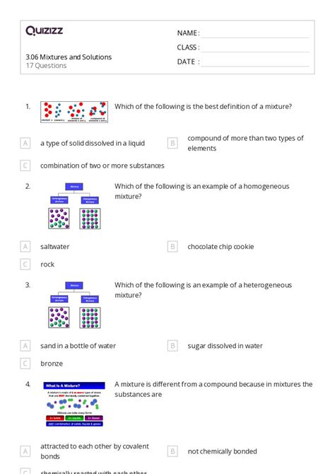 Solutions And Mixtures Worksheets On Quizizz Free Printable