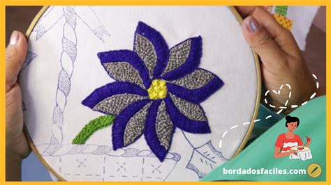 Bordado de flor de nochebuena Bordados Fáciles