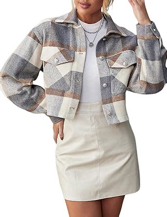 Amazon Uaneo Womens Cropped Plaid Shacket Button Down Short