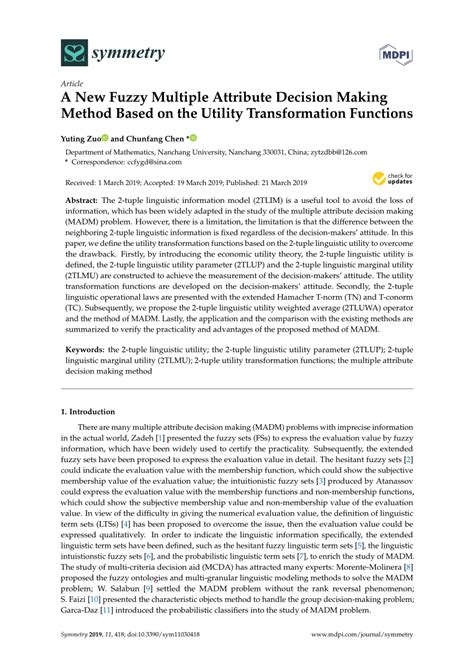 pdf a new fuzzy multiple attribute decision making method based on the utility transformation