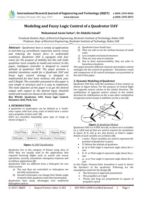 pdf modeling and fuzzy logic control of a quadrotor uav