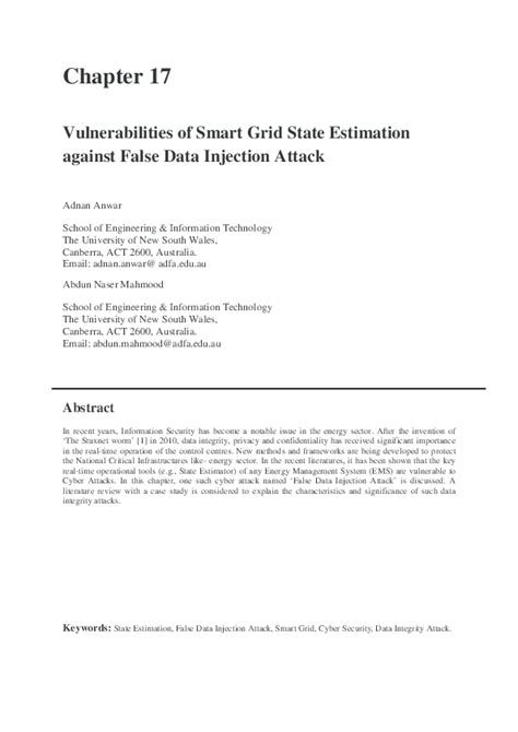 pdf vulnerabilities of smart grid state estimation against false data injection attack adnan