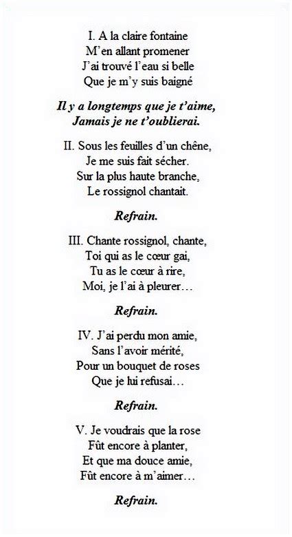 A La Claire Fontaine Paroles