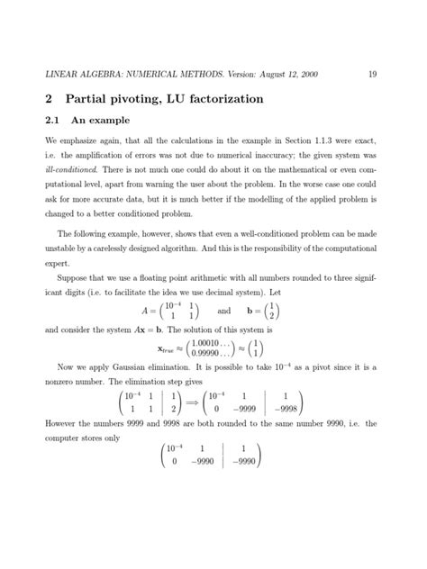 2 partial pivoting lu factorization 2 1 an example pdf matrix mathematics numerical