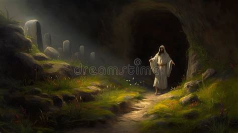 Jesus Resurrection Scene From The Bible Oil Painting Cave Generative