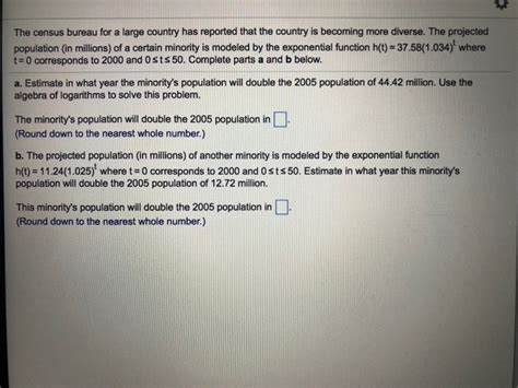 Solved The Census Bureau For A Large Country Has Reported Chegg