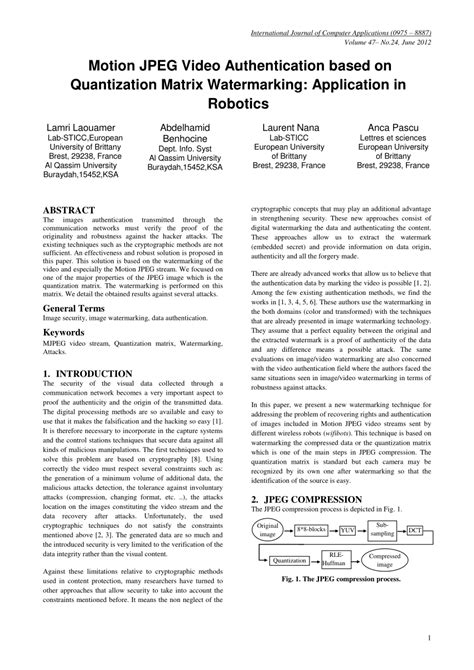 pdf motion jpeg video authentication based on quantization matrix watermarking application in