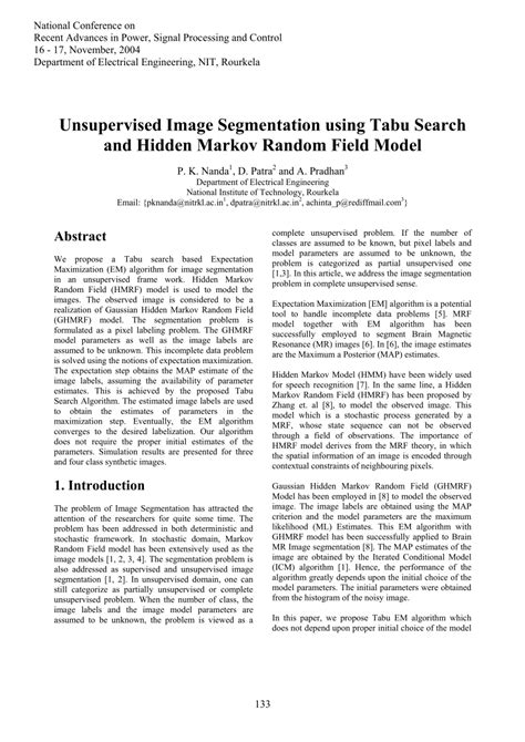 pdf unsupervised image segmentation using tabu search and hidden markov random field model and