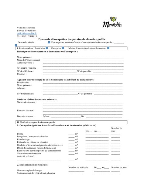 Fillable Online Demande D Occupation Temporaire Du Domaine Public Fax
