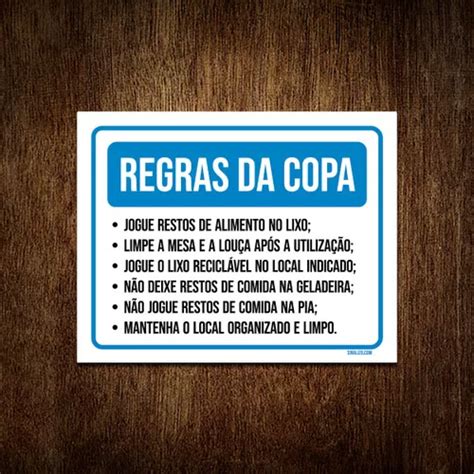 Placa Regras Da Copa Resto Alimento Lixo Limpe Mesa X Mercadolivre