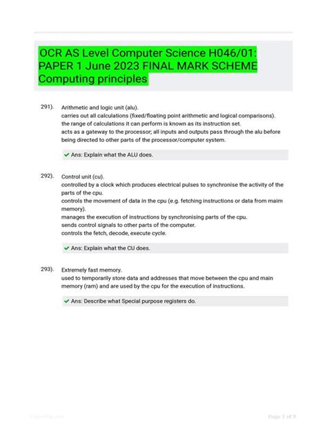 Ocr As Level Computer Science H Paper June Final Mark