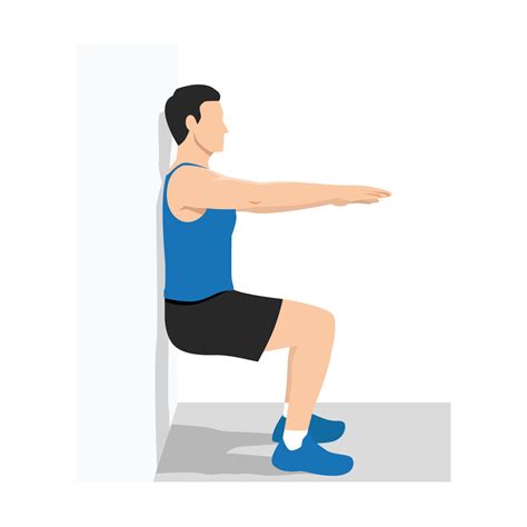 Man Doing Wall Sit Exercise Flat Vector Illustration Isolated On White