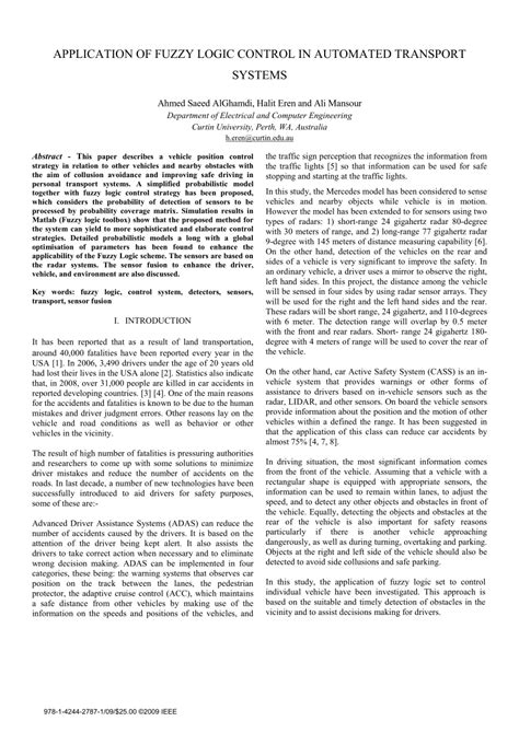 pdf application of fuzzy logic control in automated transport systems