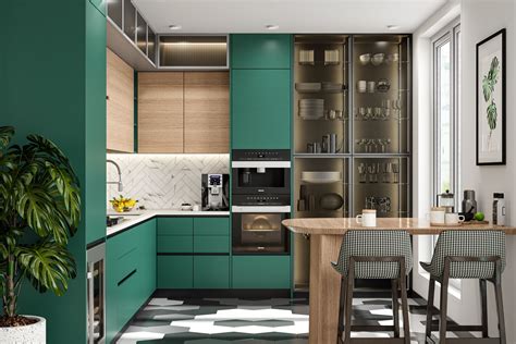 Green Open Spacious Kitchen Design Idea Livspace