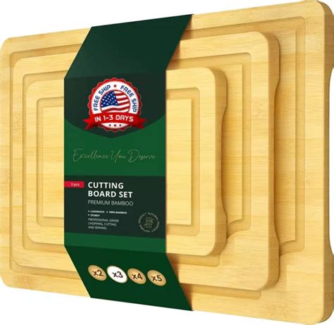 3 PCS TABLA De Picar Grande Madera Bambu Para Cortar Carne Vegetale