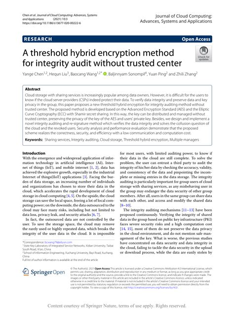 pdf a threshold hybrid encryption method for integrity audit without trusted center