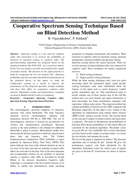pdf cooperative spectrum sensing technique based on blind detection method ijaems journal