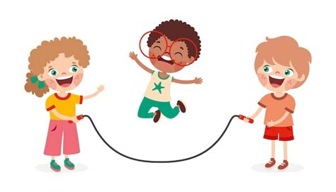 Niños de dibujos animados jugando a saltar la cuerda Vector Premium