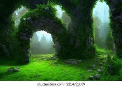 Spectacular Fantasy Scene Portal Archway Concept Stock Illustration