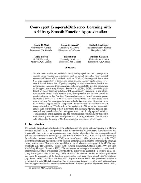 pdf convergent temporal difference learning with arbitrary smooth function approximation