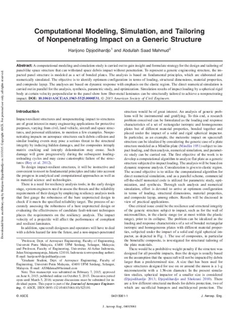 pdf computational modeling simulation and tailoring of nonpenetrating impact on a generic