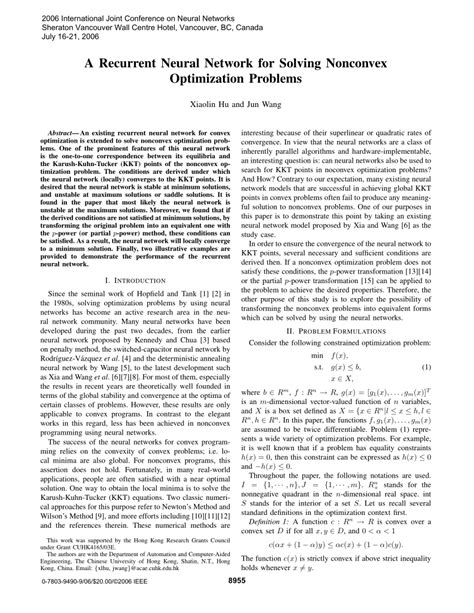 pdf a recurrent neural network for solving nonconvex optimization problems