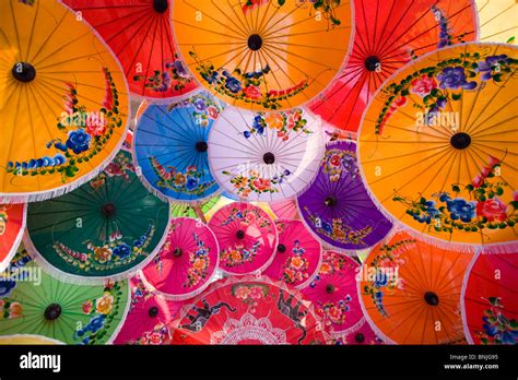 Thailand Chiang Mai Umbrella Display Borsang Village Asia Northern