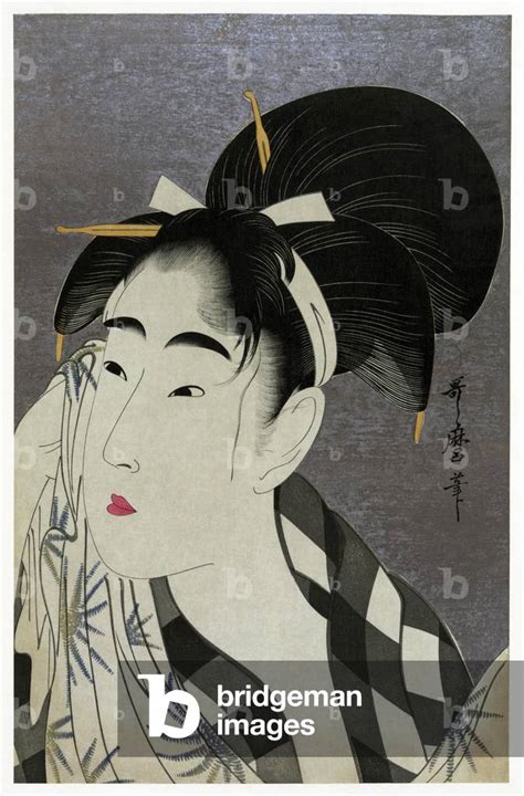 Japan Woman Drying Face Ukiyo E Woodblock Print By Kitagawa Utamaro