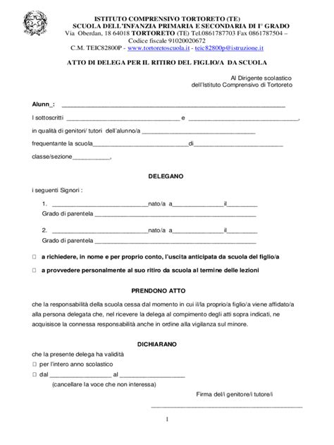 Compilabile Online Atto Di Delega Per Il Ritiro Del Figlio A Da Scuola