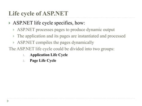 ASP NET Life Cycle Of Asp PPT