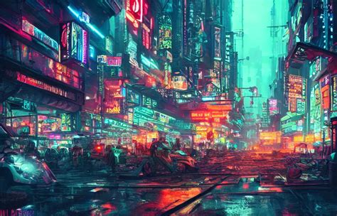 Hyper Detailed Cyberpunk Dystopian City At Night Stable Diffusion