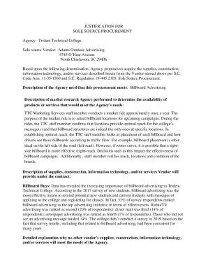 Fillable Online JUSTIFICATION FOR SOLE SOURCE PROCUREMENT Agency Fax