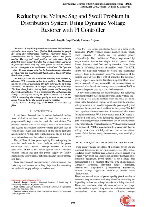 pdf reducing the voltage sag and swell problem in distribution system using dynamic voltage
