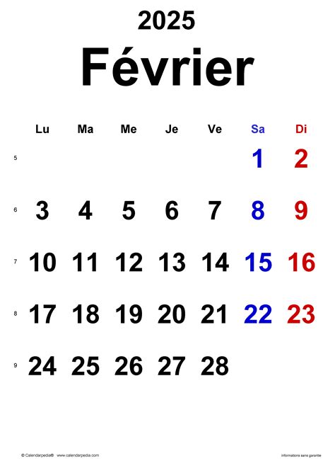 Calendrier F Vrier Excel Word Et Pdf Calendarpedia