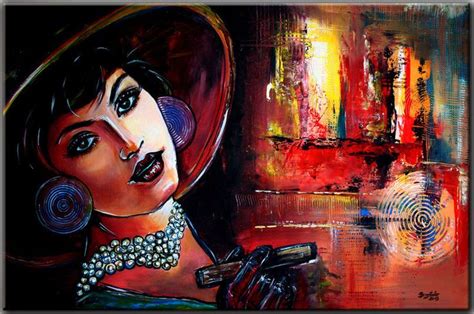 Original Gemälde Frau mit Hut Kunstbild Malerei Acrylbild Original