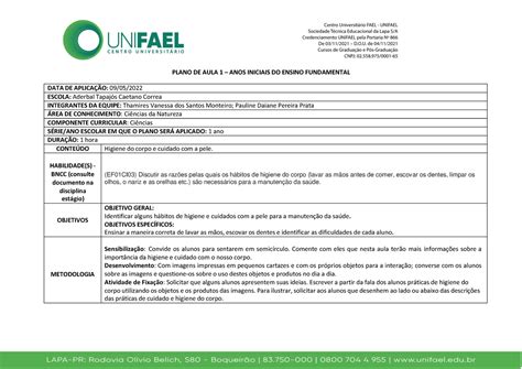 Planos De Aula Fael Ensino Fundamental Plano De Aula Anos