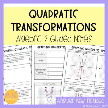 Transformations Of Quadratic Functions Guided Notes For Algebra