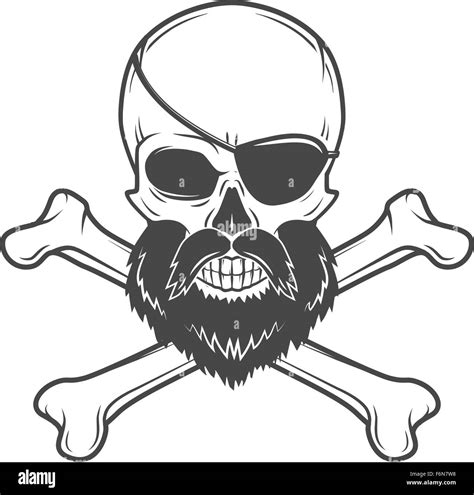 Pirate Skull With Beard Eye Patch And Crossed Bones Vector Edward