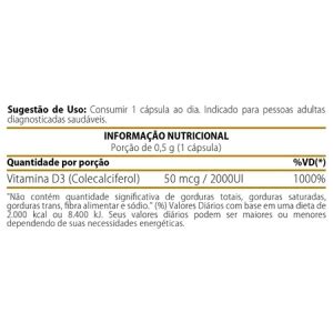 Vitamina D3 Colecalciferol 2000 UI Vitavale 60 cápsulas Nutridirect
