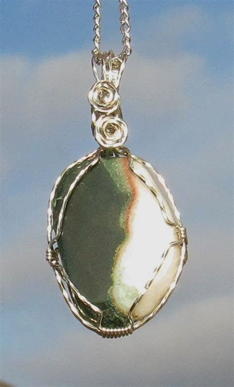 Green Jasper Cabochon Wire Wrapped Pendant Etsy