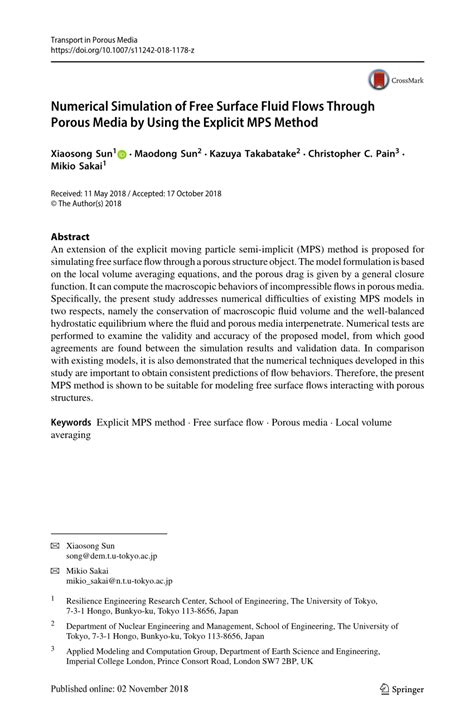 pdf numerical simulation of free surface fluid flows through porous media by using the
