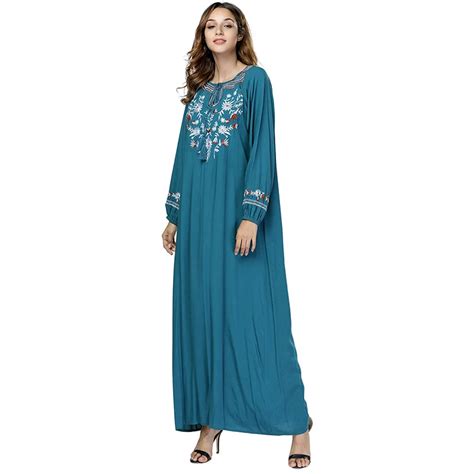 Women Muslim Abaya Dress O Neck Long Sleeve Plus Size Xl Deep