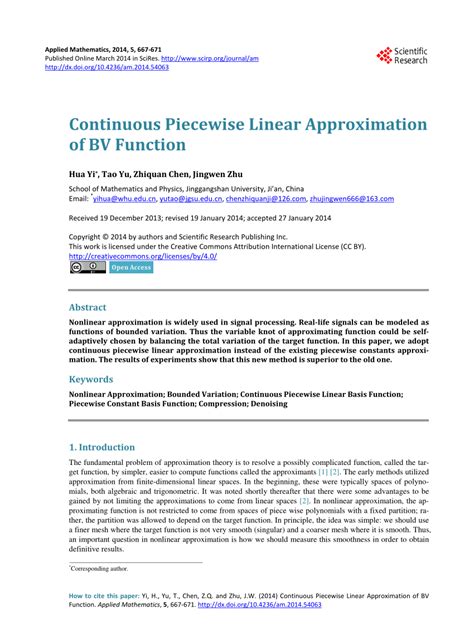 pdf continuous piecewise linear approximation of bv function